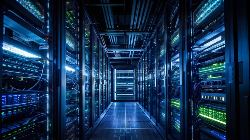 Modern Server Room Filled with Racks of Computers and Intricate ...