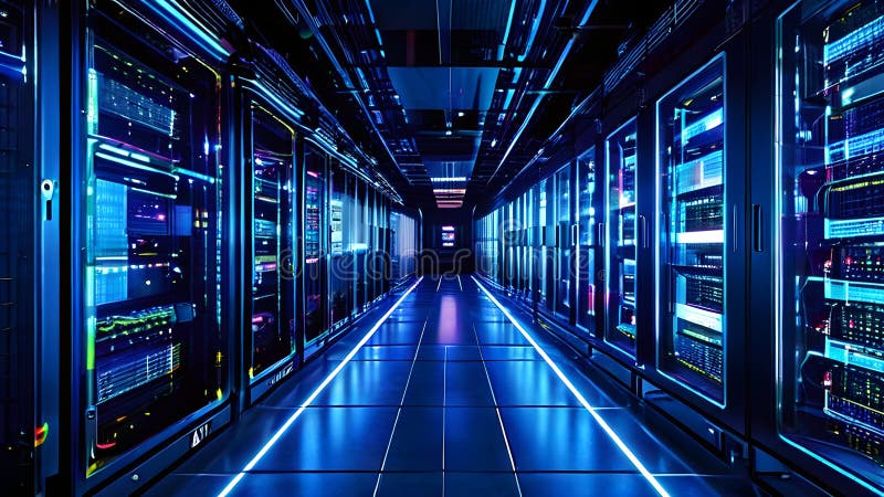 Modern Server Room Filled with Racks of Computers and Intricate ...