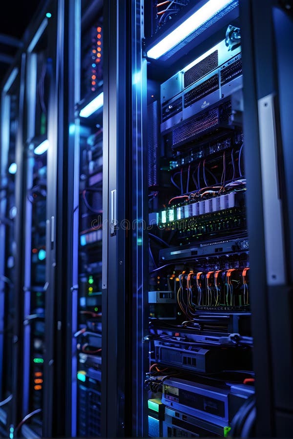 Modern Server Room Filled with Racks of Computers and Intricate ...