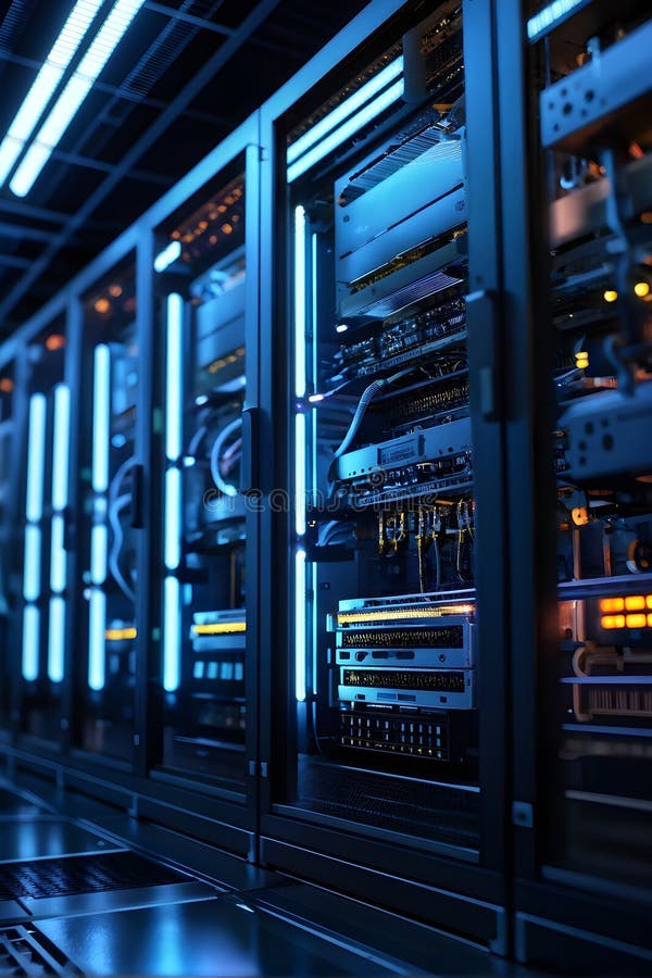 Modern Server Room Filled with Racks of Computers and Intricate ...
