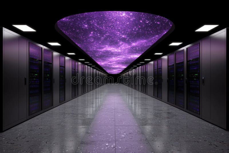 Modern Server Room with Galaxy Ceiling. Stock Illustration ...