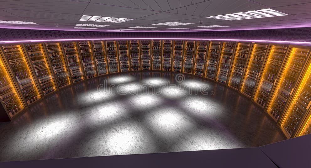 Modern Server Room Hosting Big Data with Bright Lights Illuminating the ...