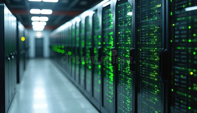 Modern Server Room with Illuminated Data Storage Units, Servers. High ...