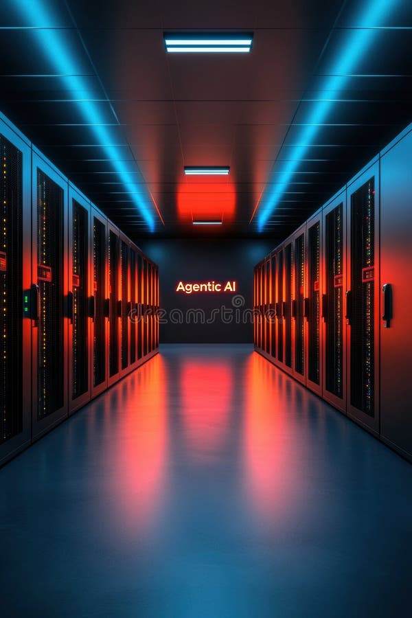 Digital Server Room Illuminated Blue Red Lights Showcasing Data ...