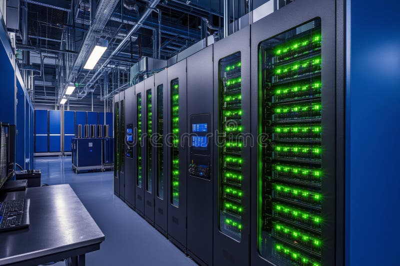 Modern Server Room with Illuminated Racks and Advanced Technology in a ...