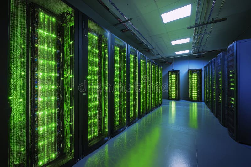 Modern Server Room with Illuminated Racks and Advanced Technology in a ...