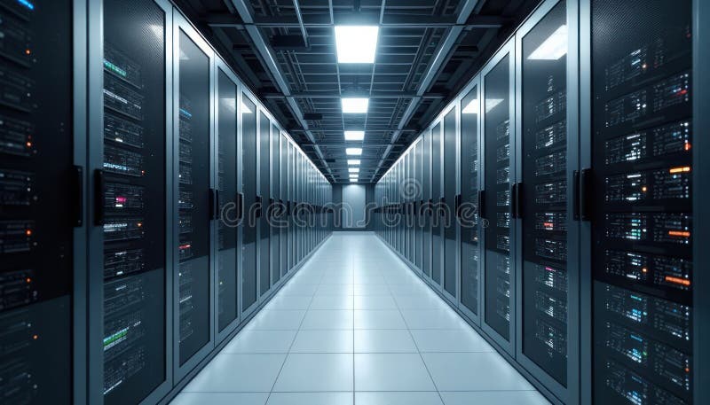 Modern Server Room Infrastructure with Neatly Organized Racks, Glowing ...