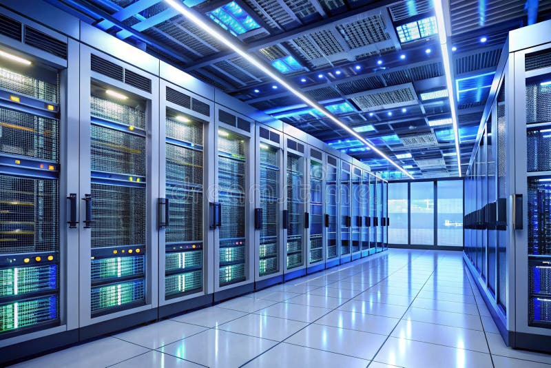 Modern Server Room Interior: Data Center Stock Illustration ...