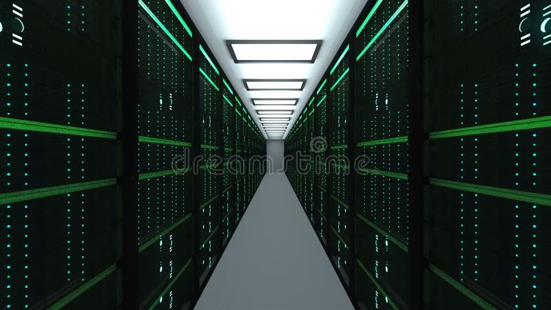 Modern Server Room Interior in Datacenter, Web Network and Internet ...