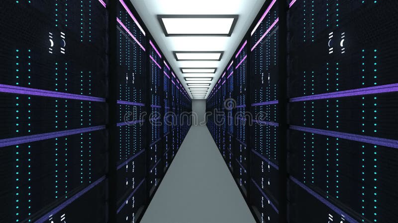 Modern Server Room Interior in Datacenter, Web Network and Internet ...