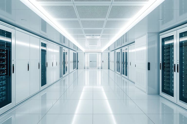 Modern Server Room Interior Featuring Rows of High-tech Servers in a ...