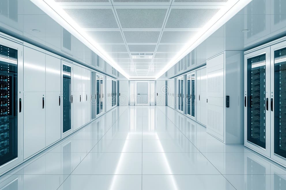 Modern Server Room Interior Featuring Rows of High-tech Servers in a ...