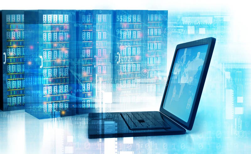 Modern Server Room with Laptop Stock Illustration - Illustration of ...