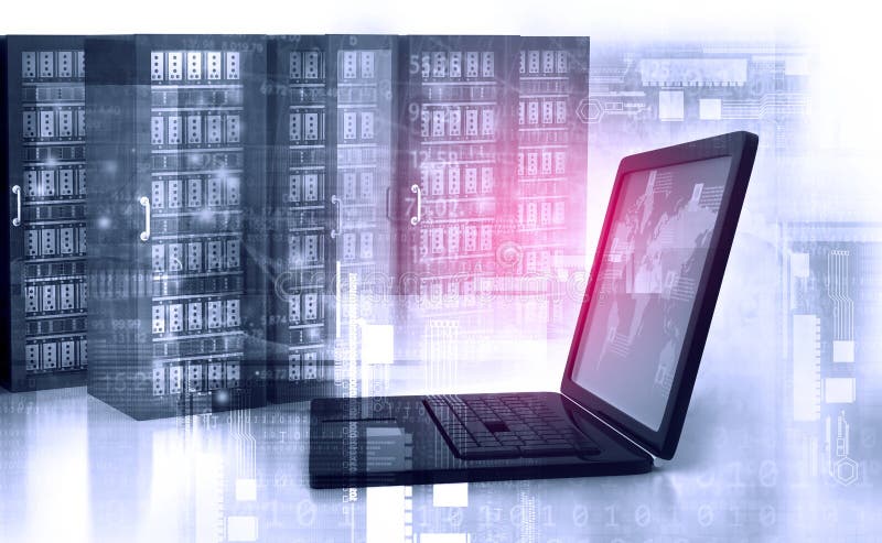 Modern Server Room with Laptop Stock Illustration - Illustration of ...