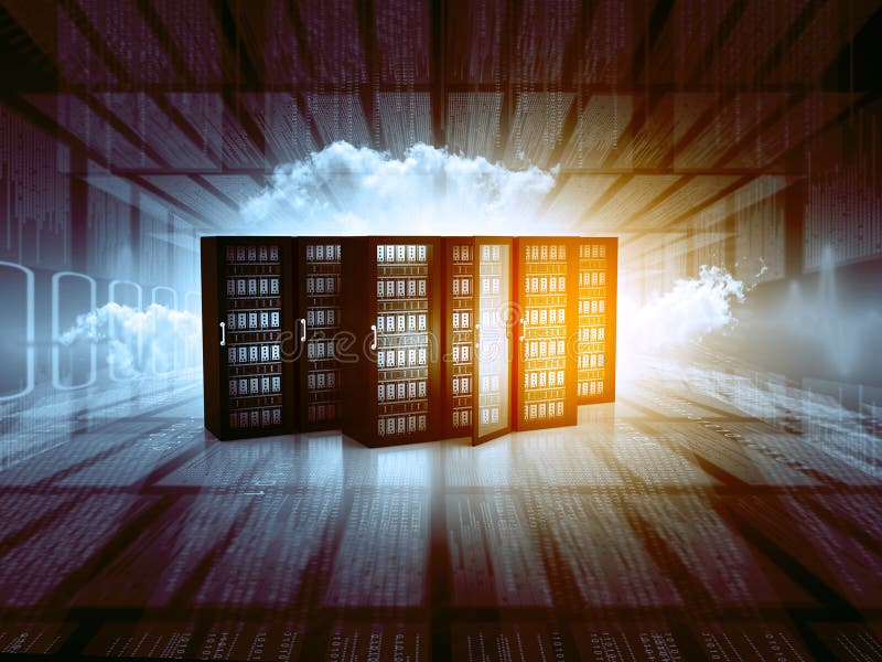 Modern Server Room with Laptop Stock Illustration - Illustration of ...