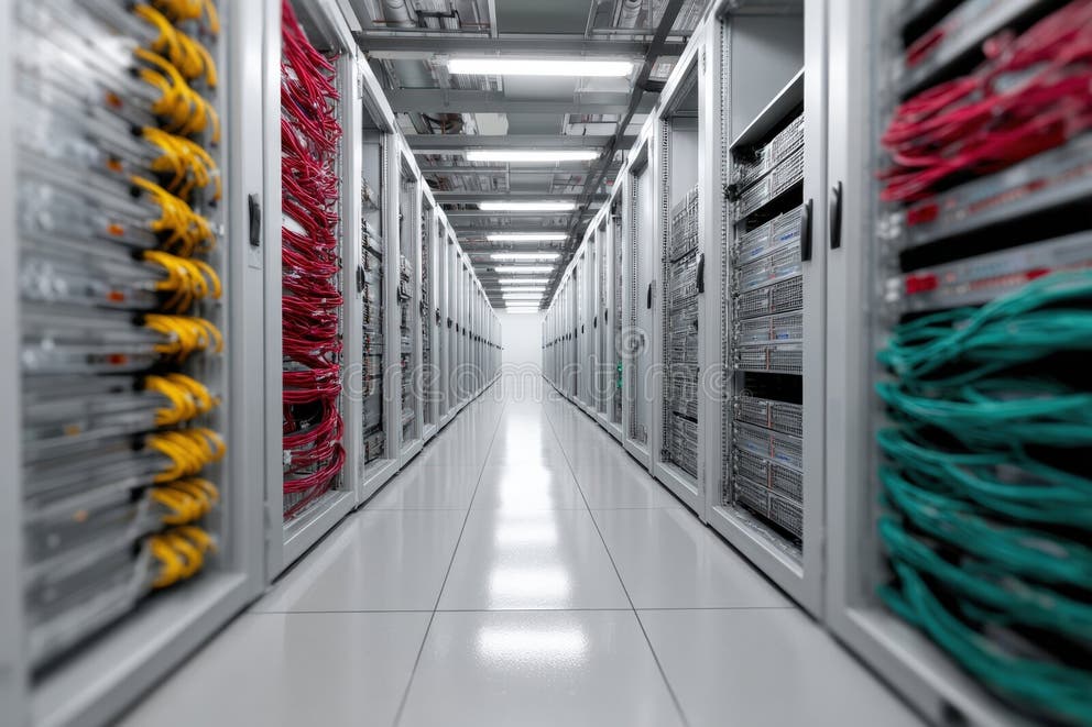 Modern Server Room with Neatly Arranged Network Cabinets and Cables in ...