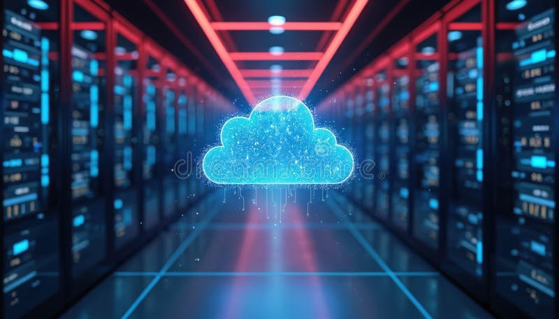 Modern Server Room with Neon Light Features Cloud Data Storage ...