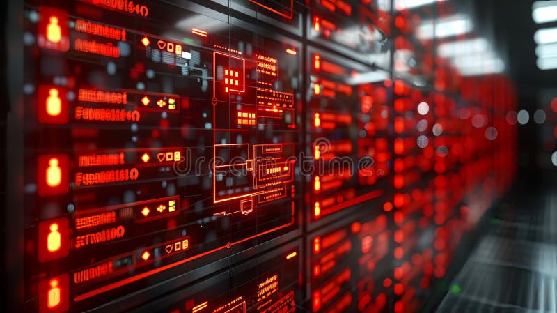 Hightech Server Room, Bold Red Glow Showcasing Advanced Data Center ...