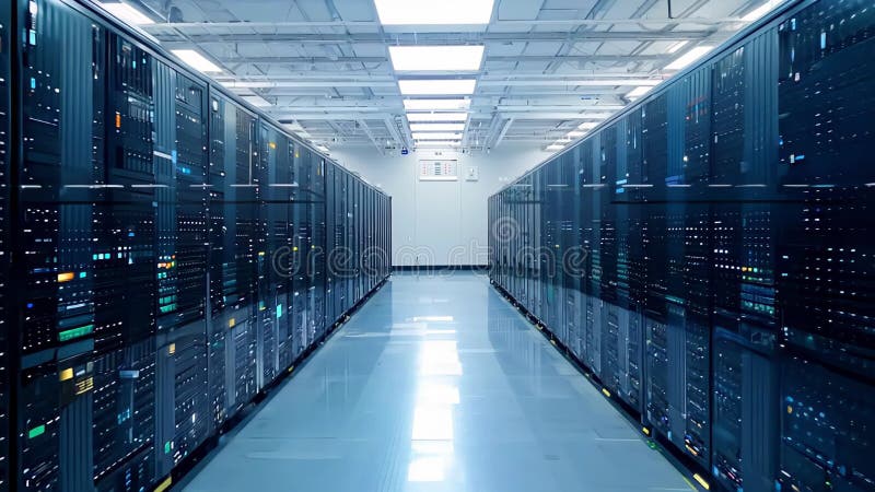 Modern Server Room with Rows of Data Storage Units and Advanced ...