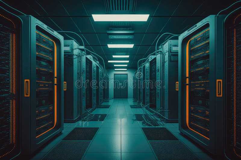 Modern Server Room with Rows of High-speed Machines and Intricate ...