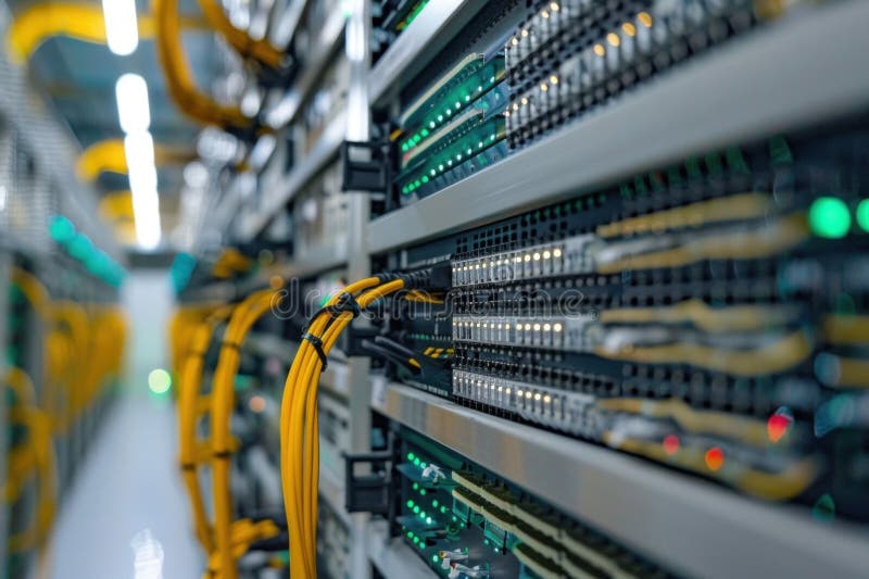 Modern Server Room with Rows of Network Servers and Blinking Lights ...