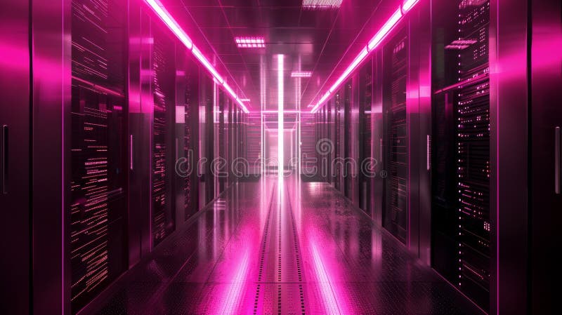 Magenta Server Room: Data Center, Network Infrastructure & Cybersecurity Technology Stock ...
