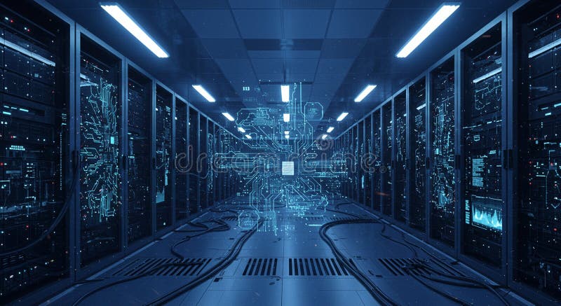 Modern Server Room with Rows of Server Racks Housing Computing ...