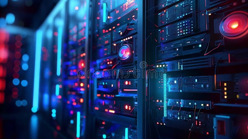 Server Room Equipment Blinking and Storing Digital Information Stock ...