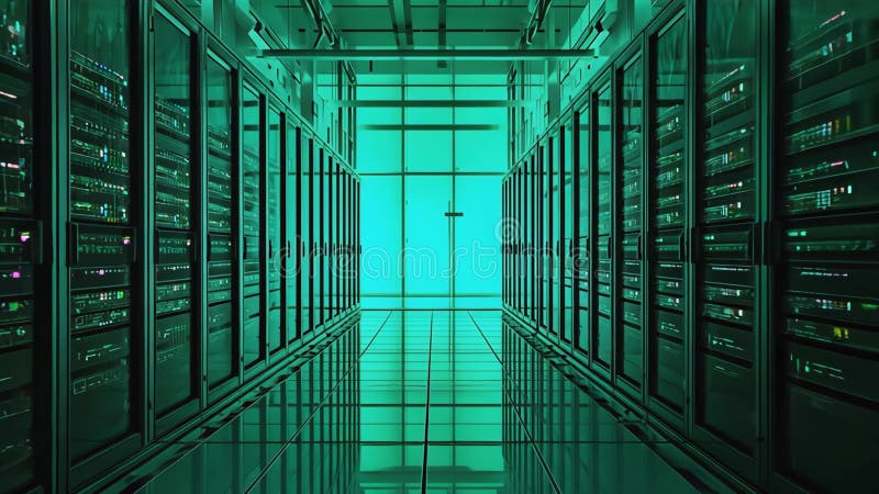 Futuristic Data Center Server Room with Modern Green LED Lighting for ...