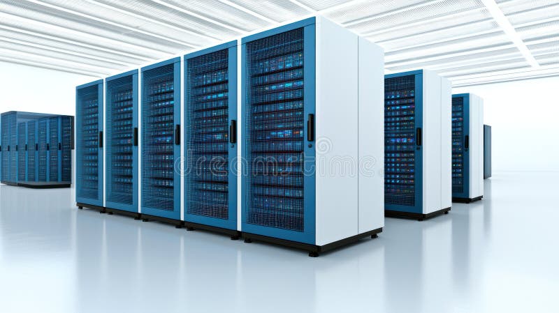 Modern Server Setup Featuring Multiple Server Racks in Bright, Spacious ...