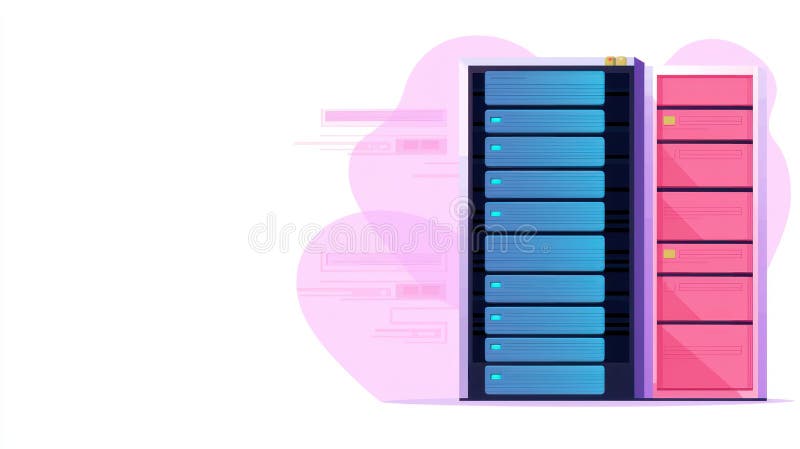 Modern Server Setup Illustration Featuring Blue and Pink Server Racks ...