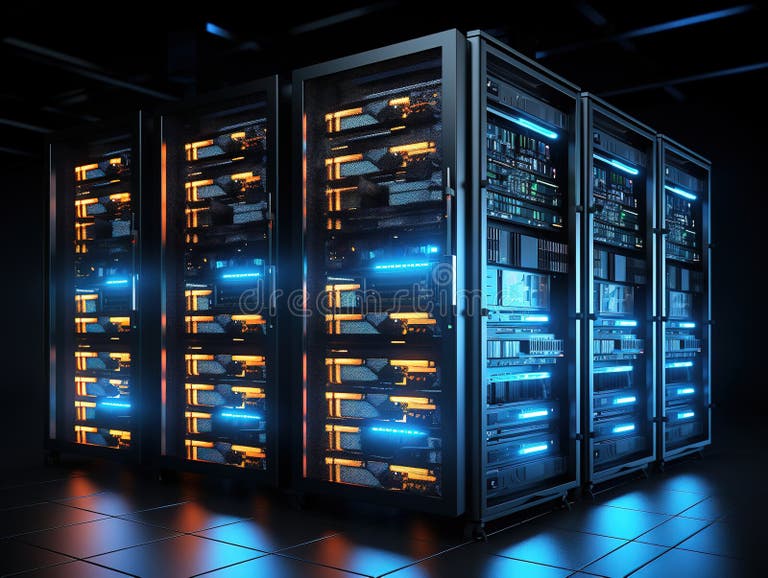 Modern it Server with Several Rows of Fully Functional Server Racks ...