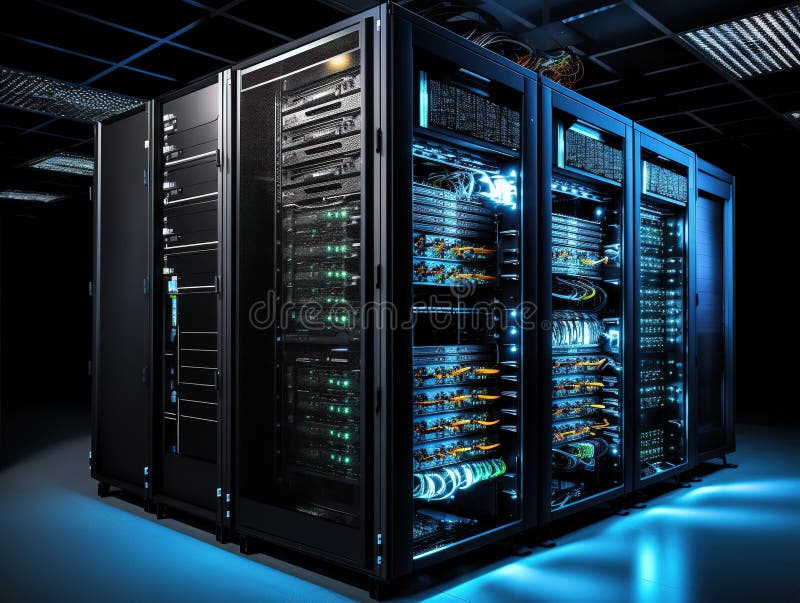 Modern it Server with Several Rows of Fully Functional Server Racks ...