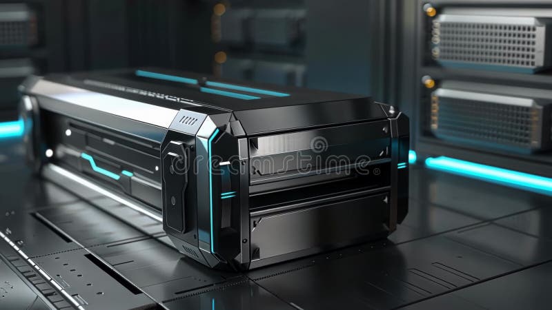 Futuristic Server Unit Processing Big Data in Dark Server Room Stock ...