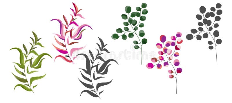 Modern Set of Abstract Plant Elements, Minimal Design, Color Options ...