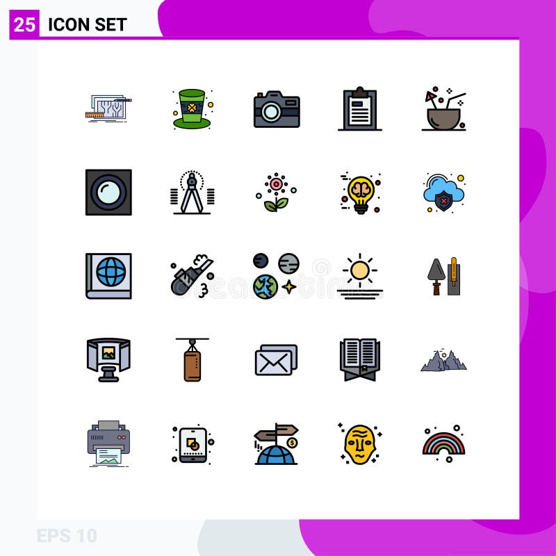 Modern Set of 25 Filled Line Flat Colors and Symbols Such As Paper, File, Leprechaun, Document ...