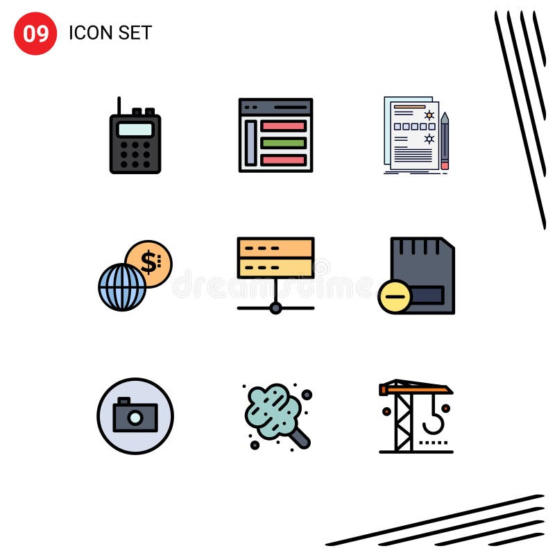Modern Set of 9 Filledline Flat Colors and Symbols Such As Admin ...
