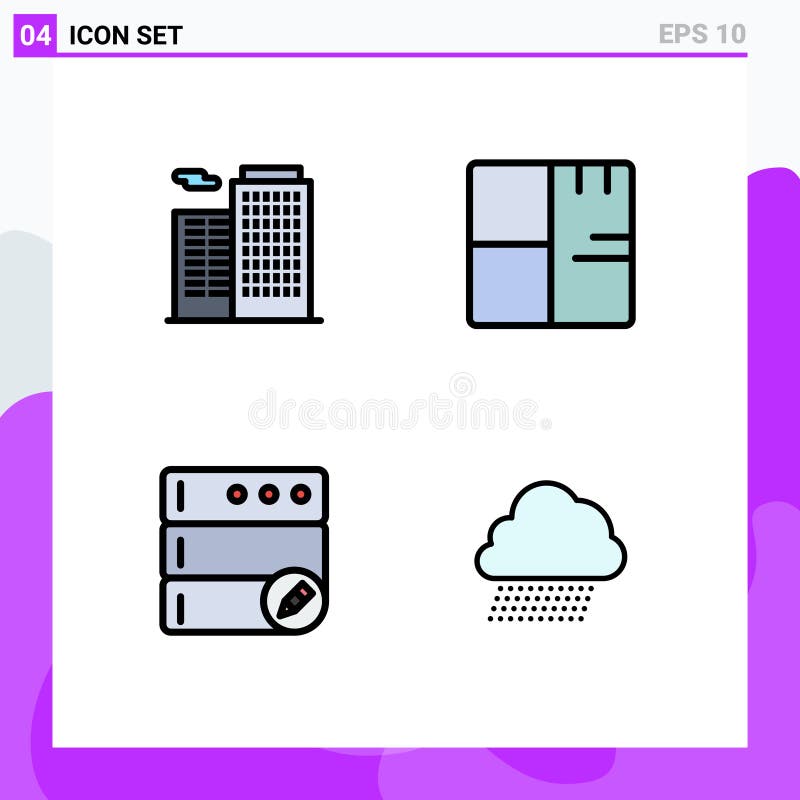 Modern Set of 4 Filledline Flat Colors and Symbols Such As Apartment ...