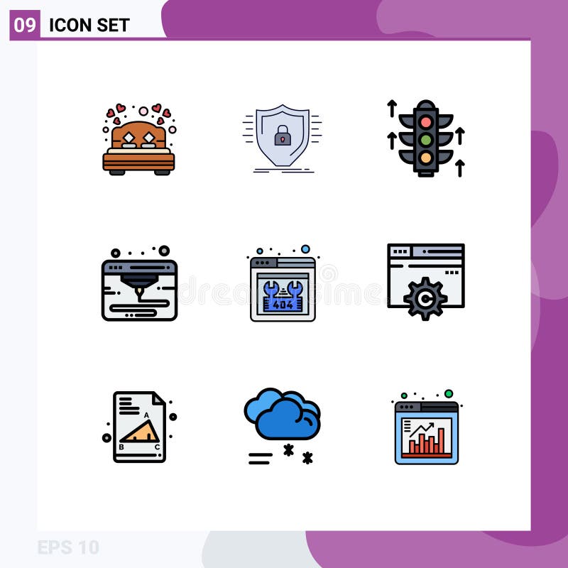 Modern Set of 9 Filledline Flat Colors and Symbols Such As Website ...