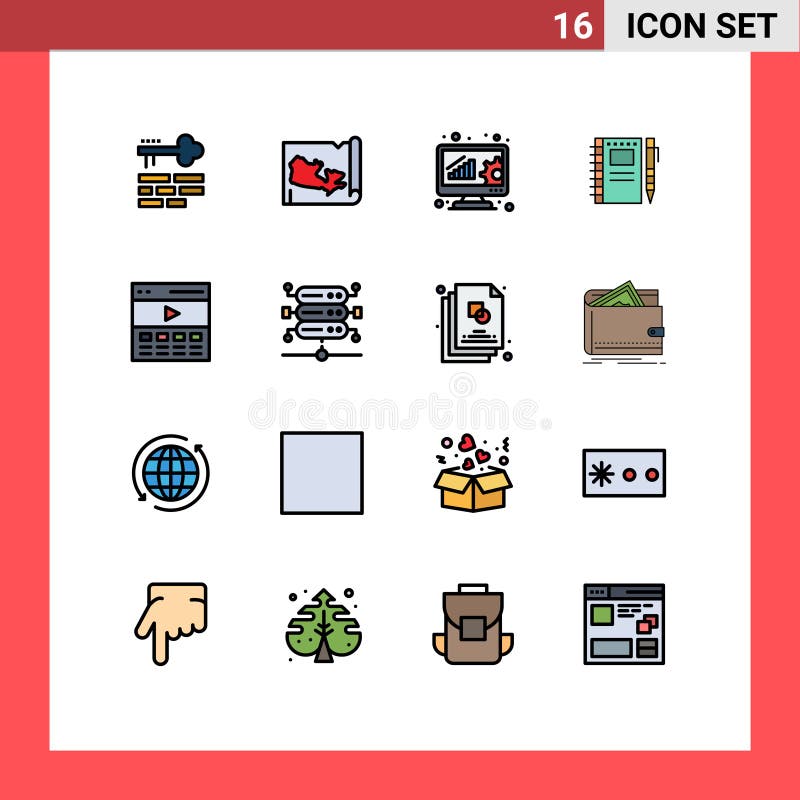 Modern Set of 16 Flat Color Filled Lines Pictograph of Header, Sketch ...
