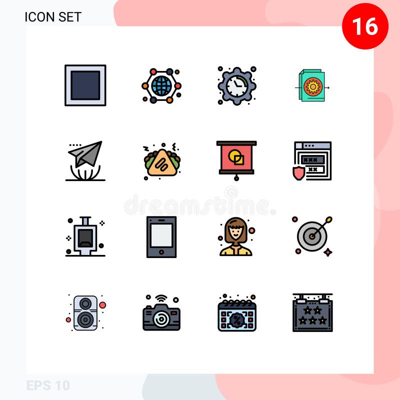 Modern Set of 16 Flat Color Filled Lines Pictograph of Letter, Email ...