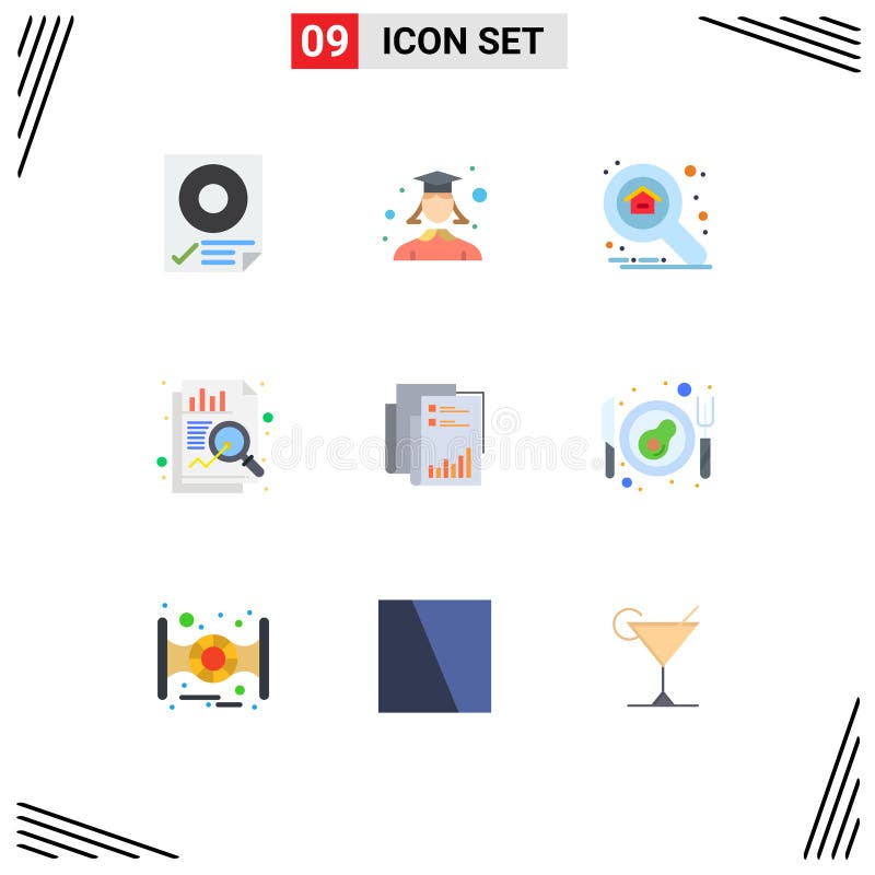 Modern Set of 9 Flat Colors and Symbols Such As Analytics, Data, Woman ...