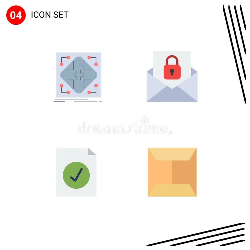 Modern Set of 4 Flat Icons and Symbols Such As Data, Complete, Matrix, Email, Selected Stock ...