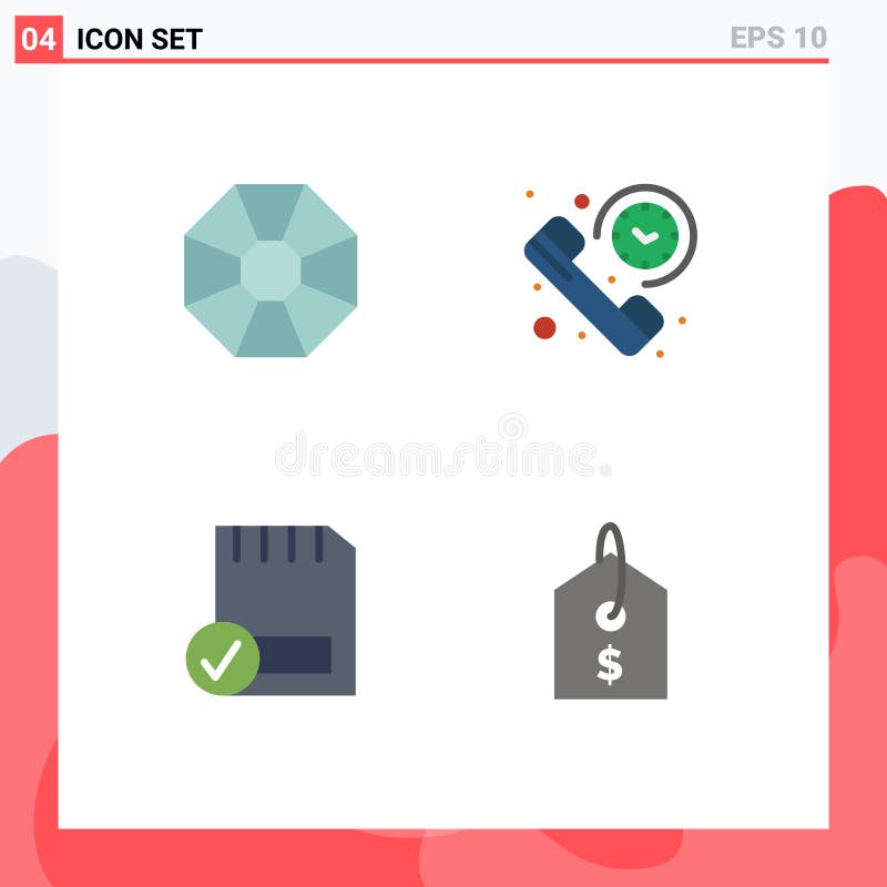 Modern Set of 4 Flat Icons and Symbols Such As Diamond, Computers, Call ...