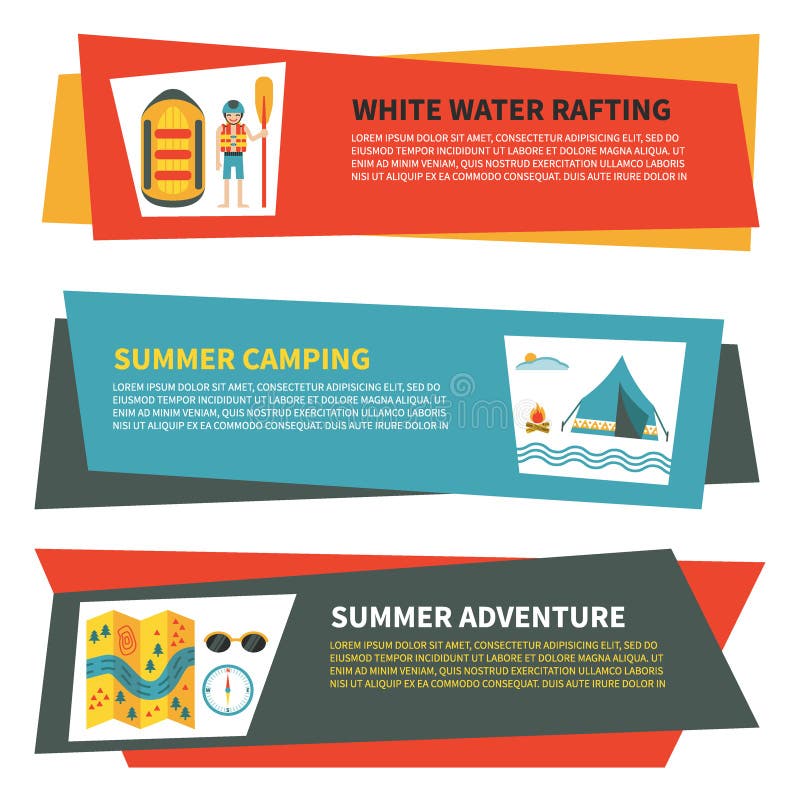 Set of Horizontal Banners for Rafting, Camping and Summer Activity ...