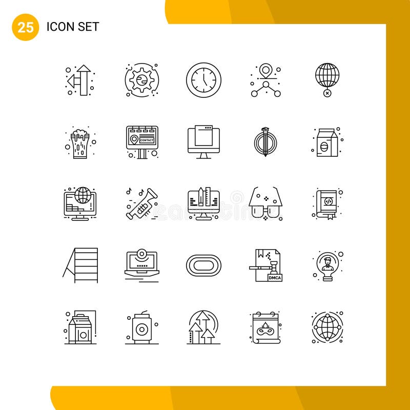 Group of 25 Lines Signs and Symbols for Globe, Earth, Devices, Route ...
