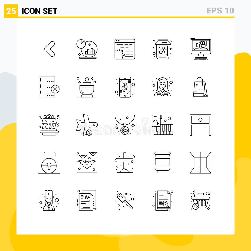 Modern Set of 25 Lines and Symbols Such As Computer, Jam, Api, Fruit ...
