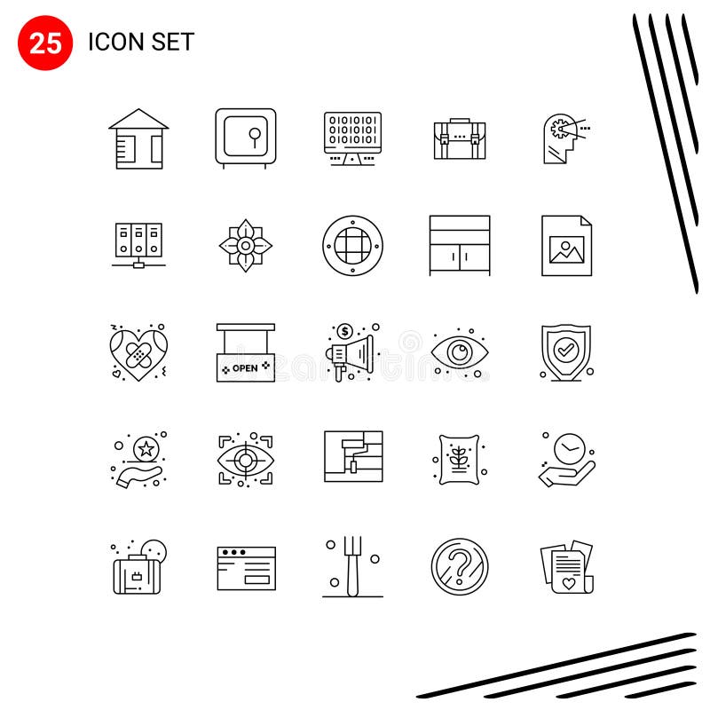 Modern Set of 25 Lines and Symbols Such As Portfolio, Documents, Web ...