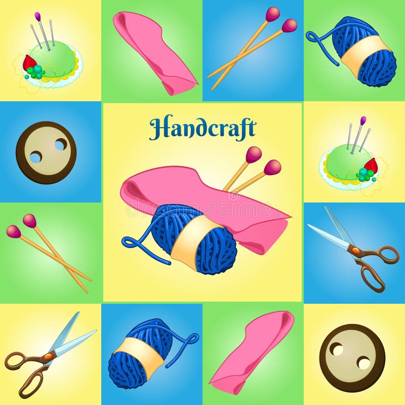 Modern Set for Needlework, Seven Different Objects Stock Vector ...