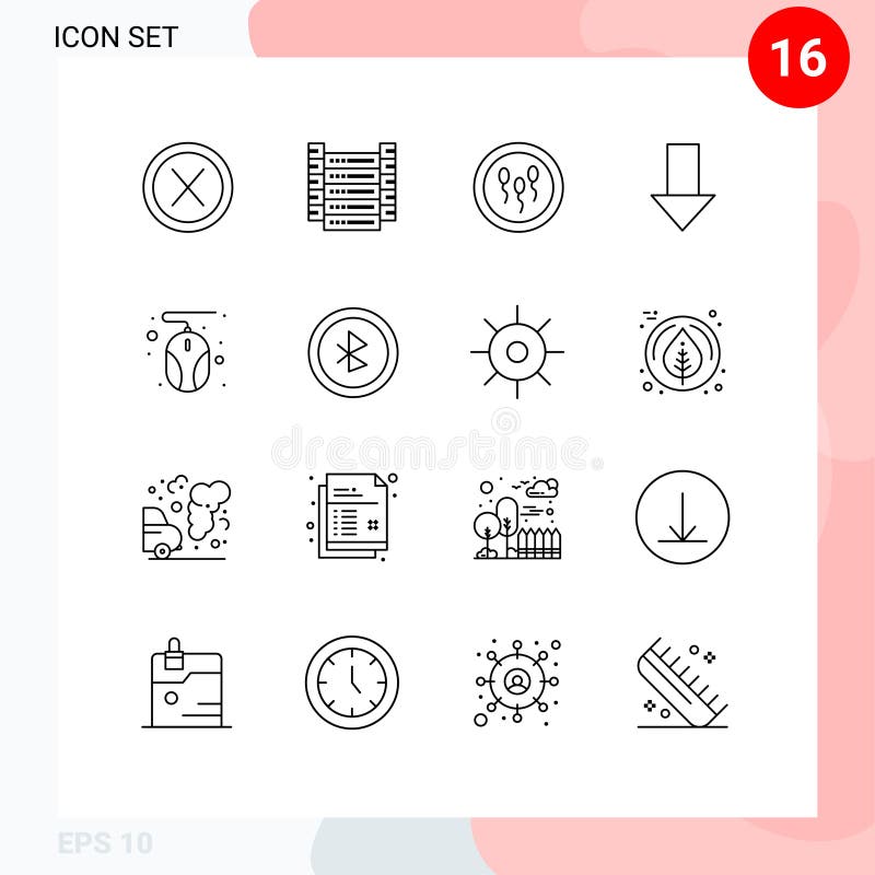 Modern Set of 16 Outlines Pictograph of Direction, Down, Servers, Arrow ...